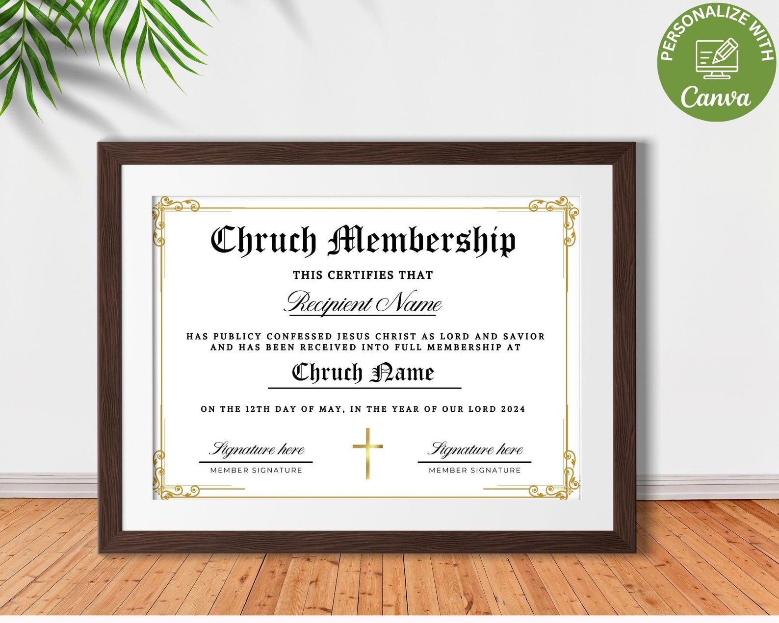 Church Membership Certificate Template, Editable Certificate of ...