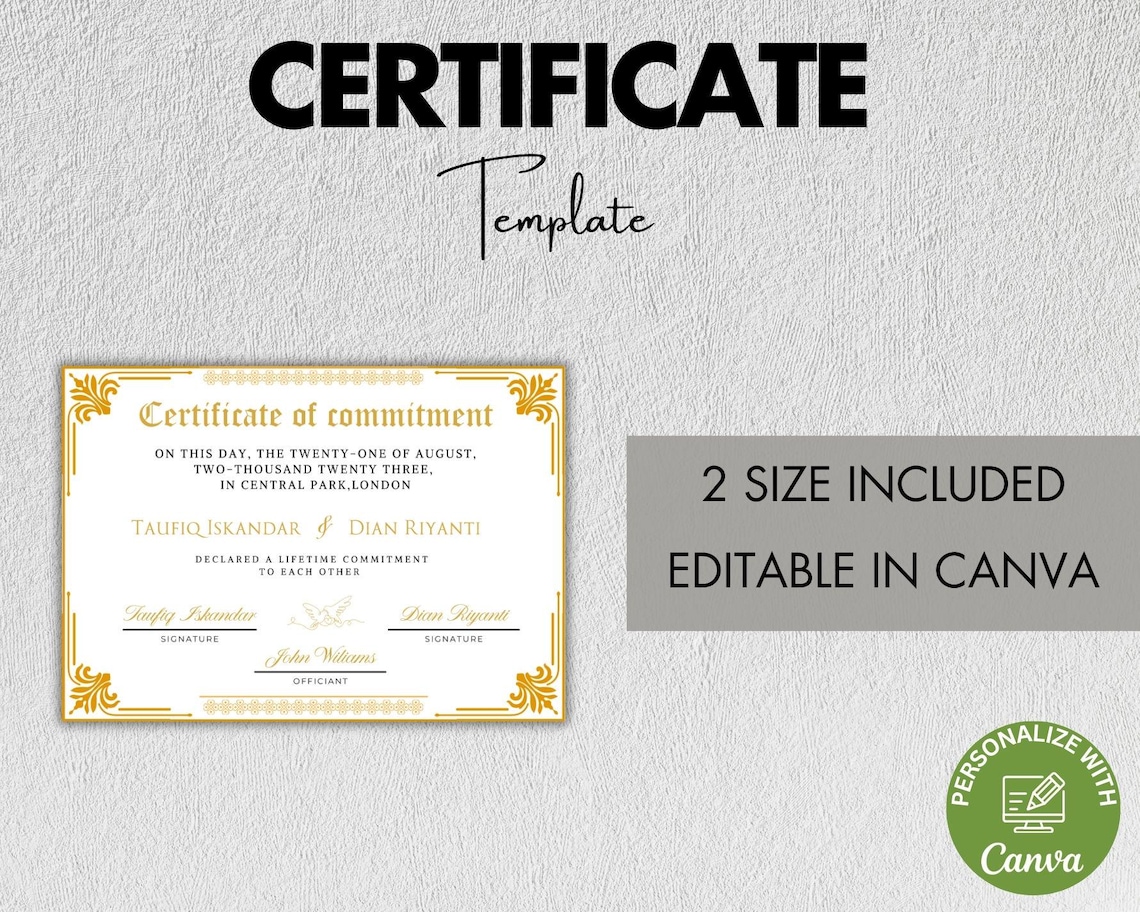 Commitment Certificate Template, Printable Certificate of Commitment ...