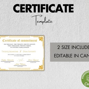 Commitment Certificate Template, Printable Certificate of Commitment ...