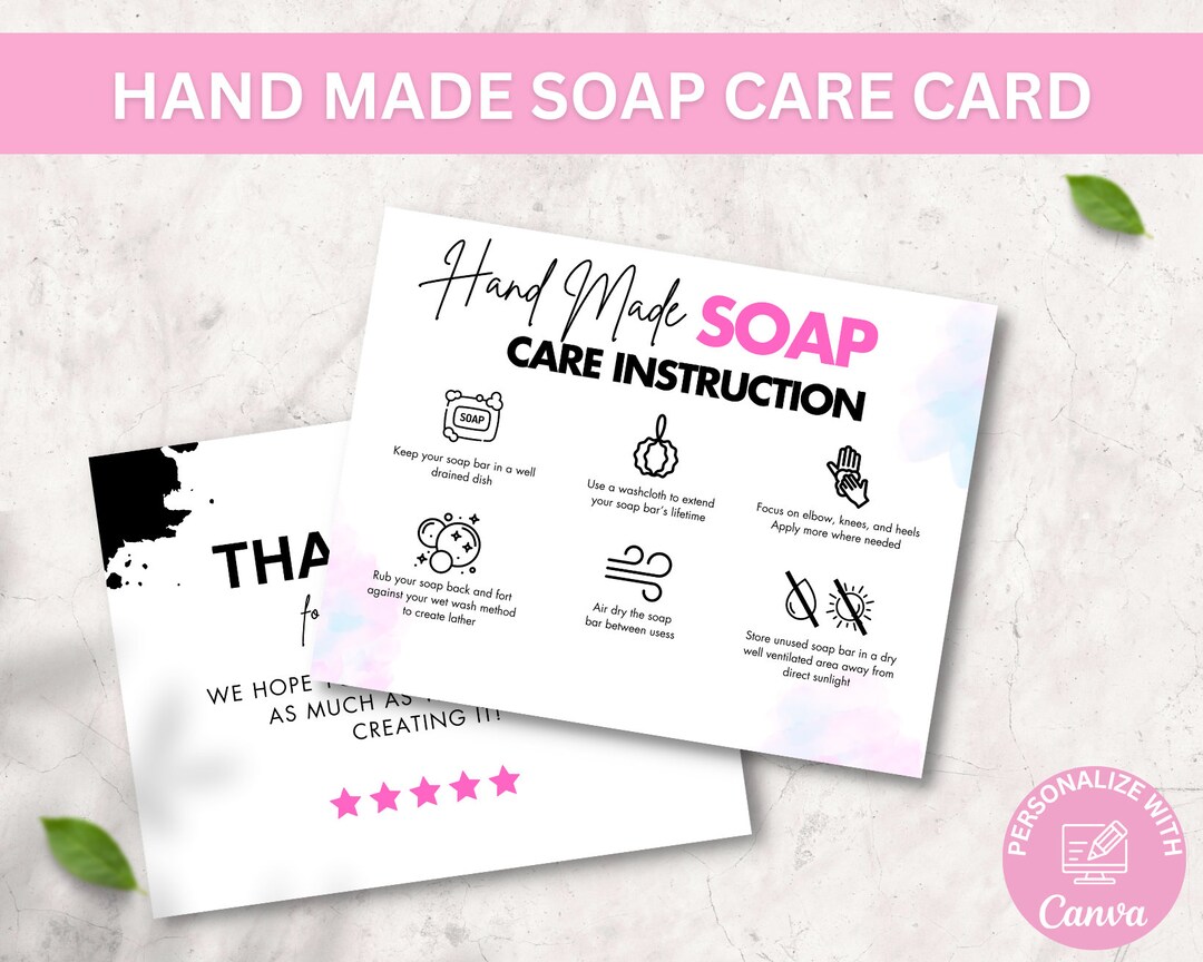 Handmade Soap Care Card Template, Editable Soap Care Cards, Printable ...