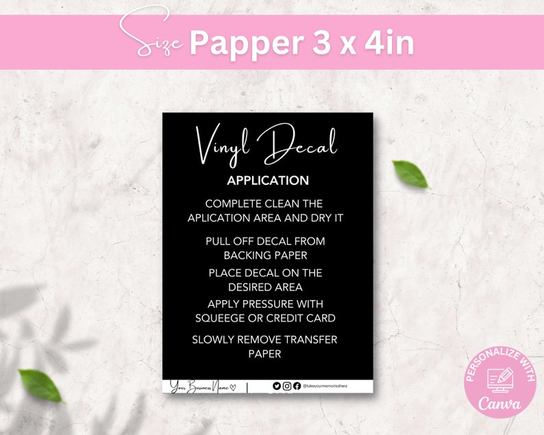 Decal Instructions Template Printable Decal Application Care - Etsy