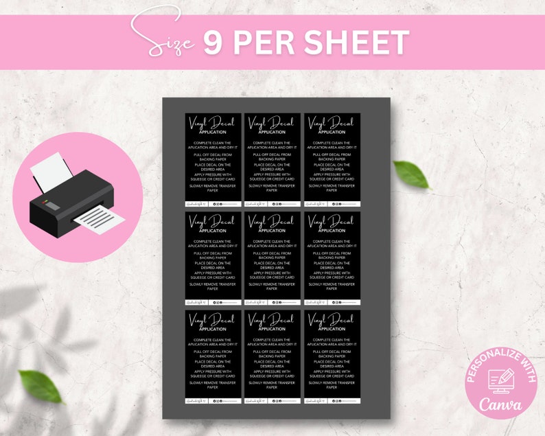 Decal Instructions Template Printable Decal Application Care - Etsy