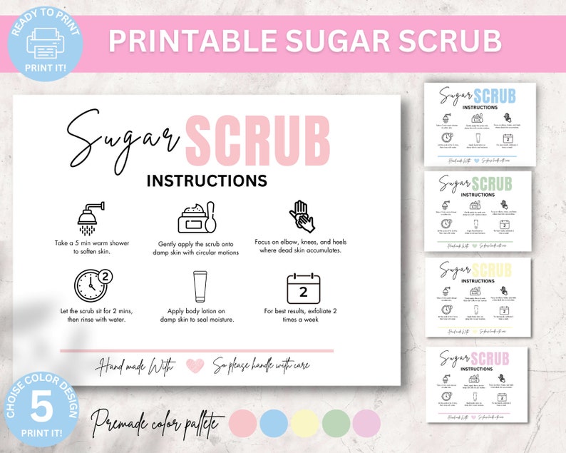 Printable Sugar Scrub Care Card Template, Body Scrub Care Instructions ...