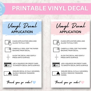Vinyl Decal Application Card, Printable Vinyl Decal Care Card Instructions, Small Business ...