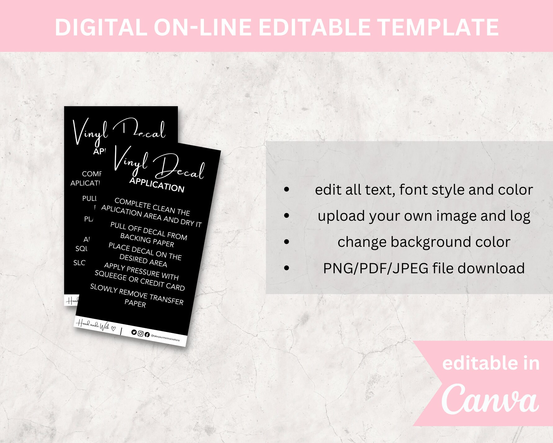 Decal Instructions Template, Printable Decal Application Care Card ...