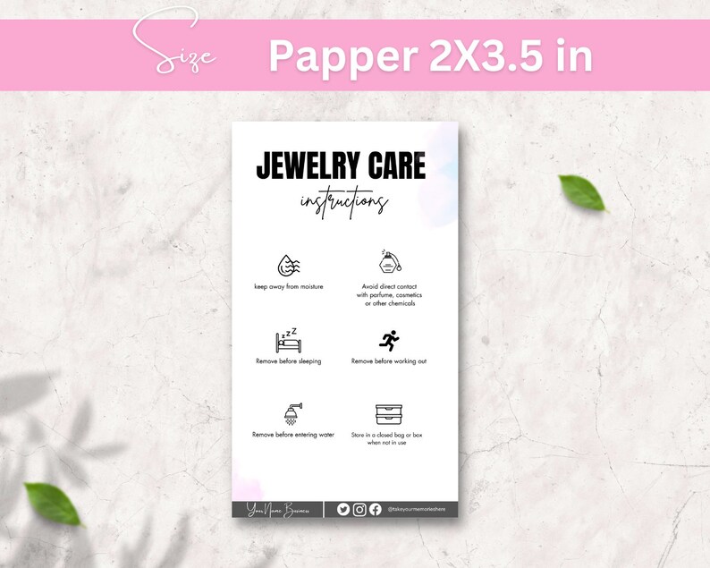 Editable Jewelry Care Card Template, Editable Jewellery Care ...