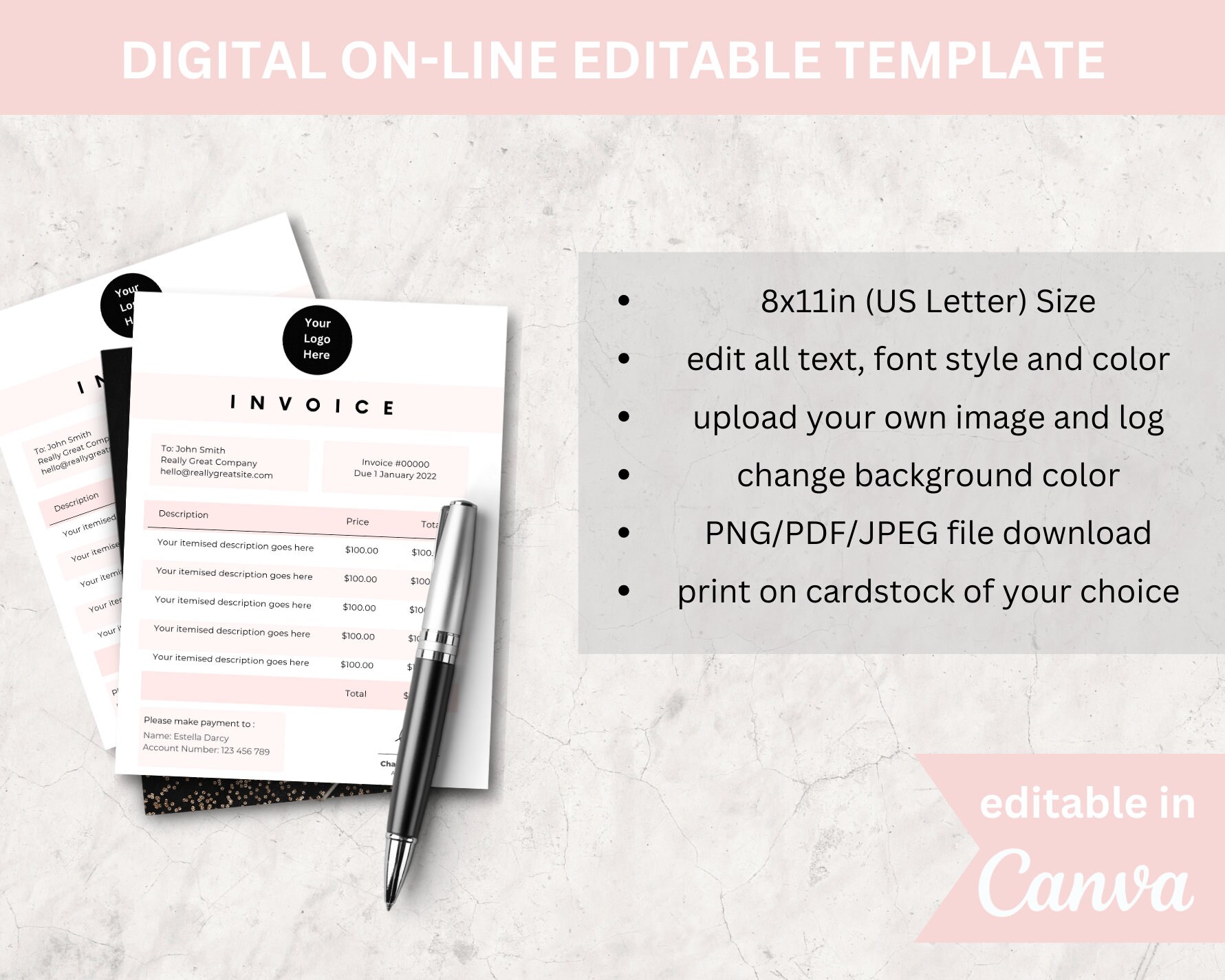 Invoice Template Printable Invoice Custom Order Forms Photography ...