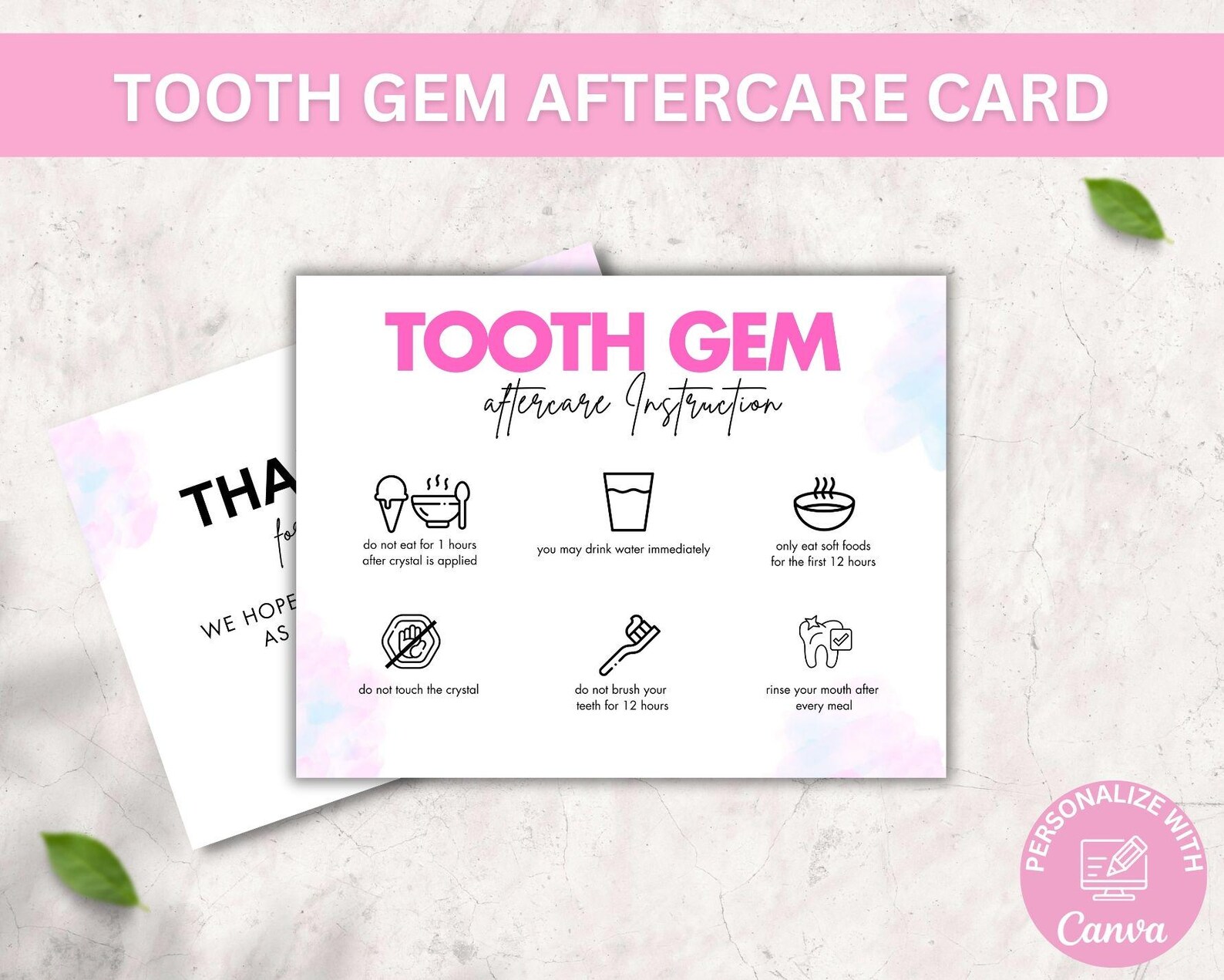 Editable Tooth Gem Aftercare Template, Teeth Crystals Post Care Guide ...