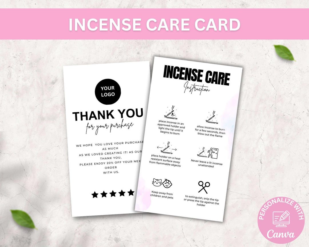 Mini Incense Care Card Template, Scented Stick User Guide, Editable ...