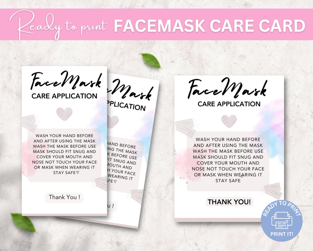 Face Mask Care Instructions Printable Face Masks Card - Etsy