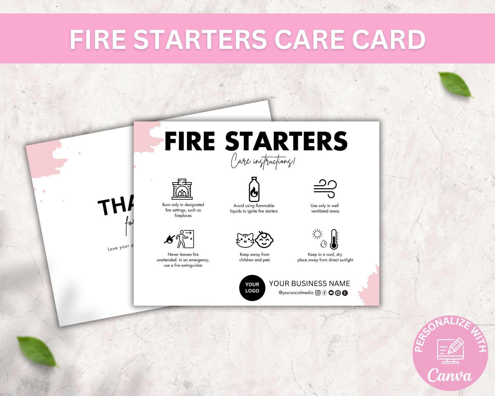 Fire Starters Care Guide Template, Editable Wax Firelighters Care Card ...
