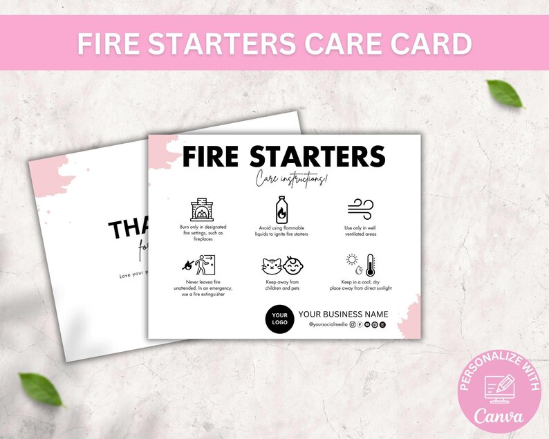 Fire Starters Care Guide Template, Editable Wax Firelighters Care Card ...