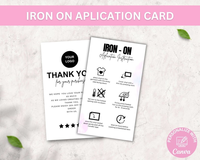 Editable Mini Iron on Instructions Template, Iron-on Heat Transfer ...