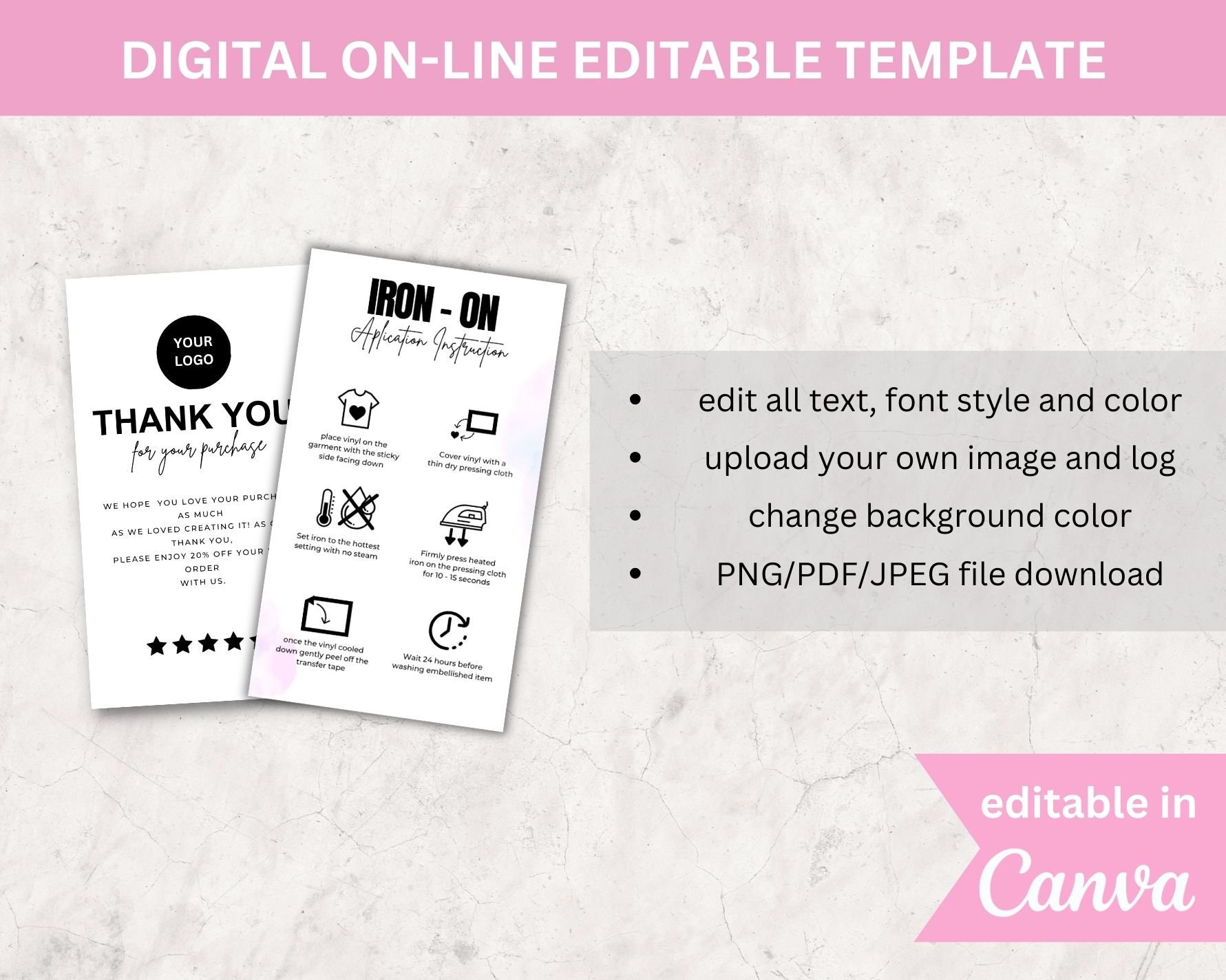 Editable Mini Iron on Instructions Template, Iron-on Heat Transfer ...