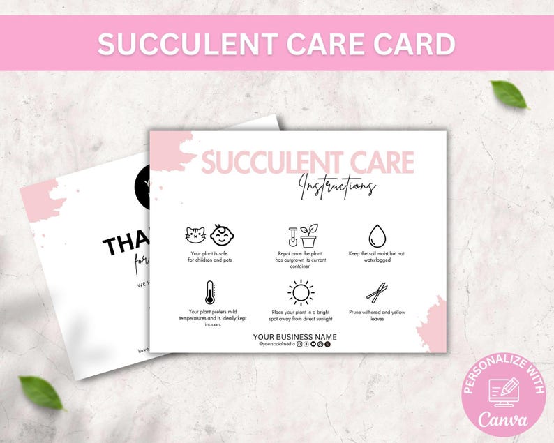 Editable Succulent Care Card Template, Indoor Plant Care Printable ...