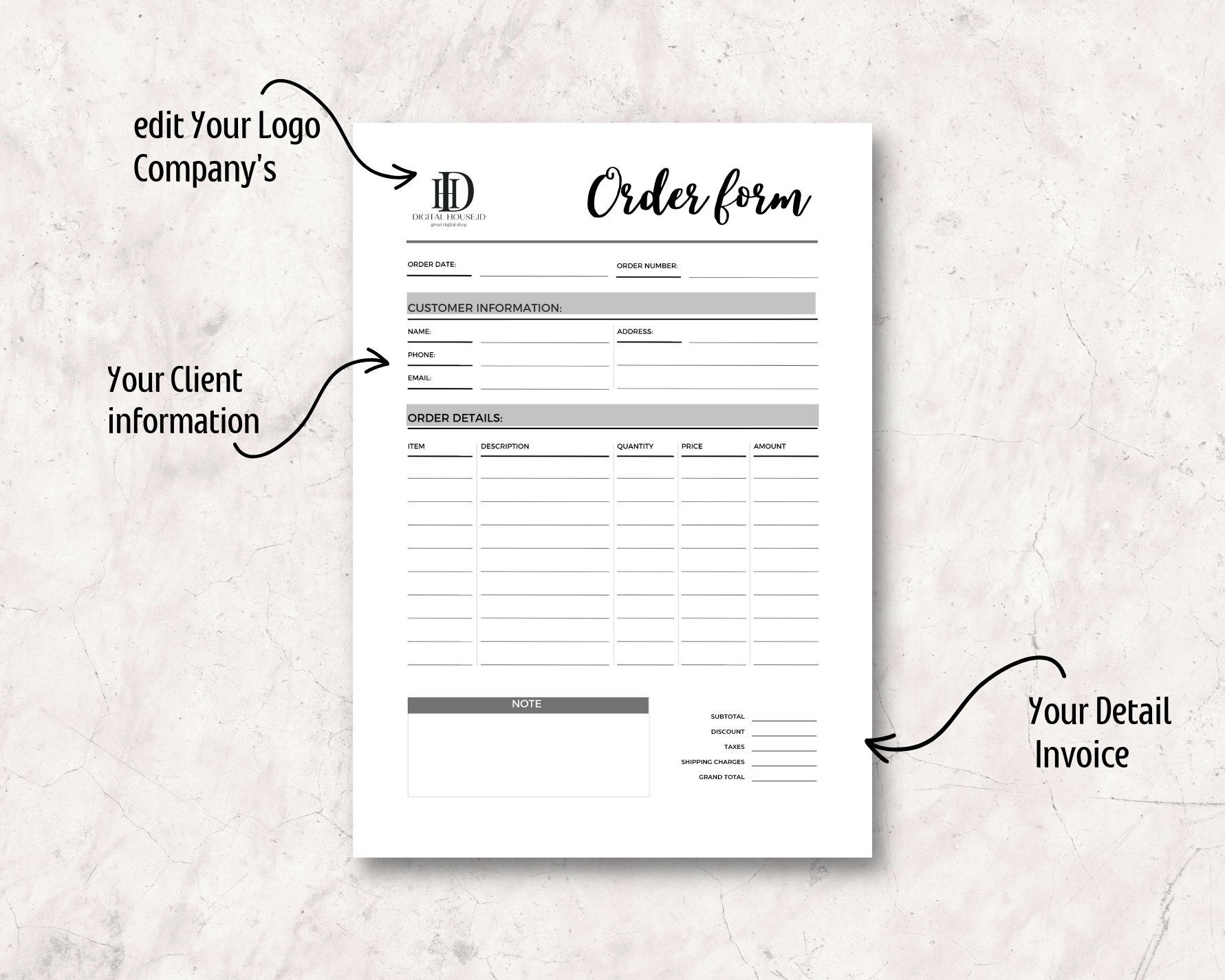 Order Form Printable and Editable Good for Small Business Orders ...