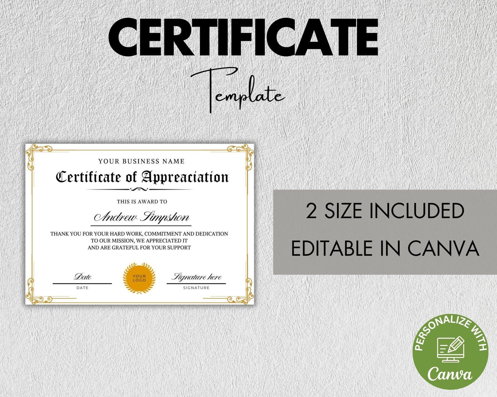 Certificate of Appreciation Template, Editable Appreciation Certificate ...