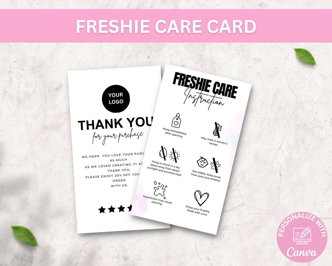 Mini Freshie Care Card Template, Editable Freshie Care Instructions ...