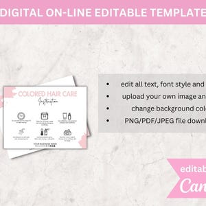 Editable Colored Hair Care Card Template, Dyed Hair Aftercare ...