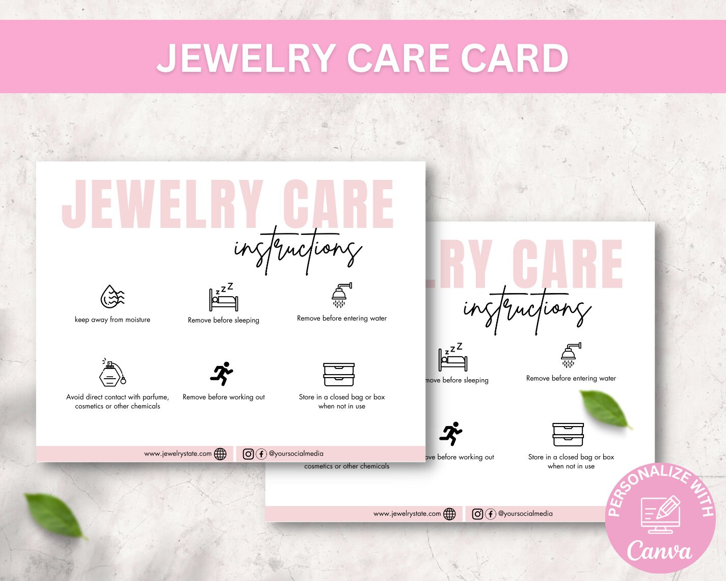 Jewelry Care Card Template, Printable Jewellery Care Instructions ...