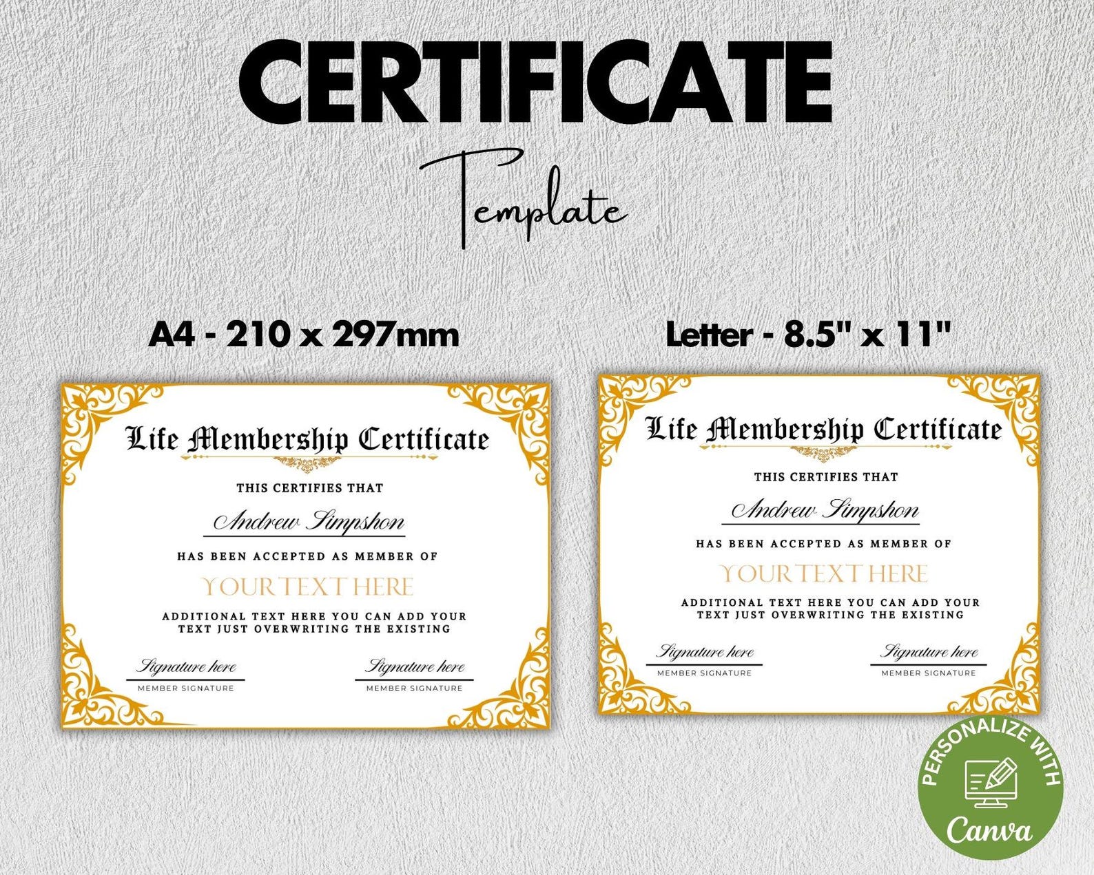 Editable Certificate of Life Membership, Printable Life Membership ...
