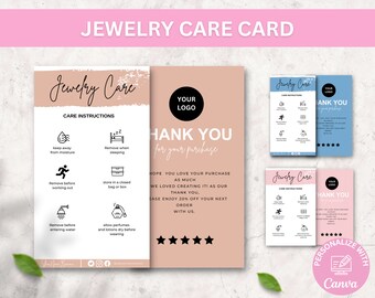 Editable Jewelry Care Card Template With Business Thank You Card ...