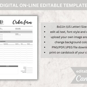 Order Form Printable and Editable Good for Small Business Orders, Customer Order Printable ...
