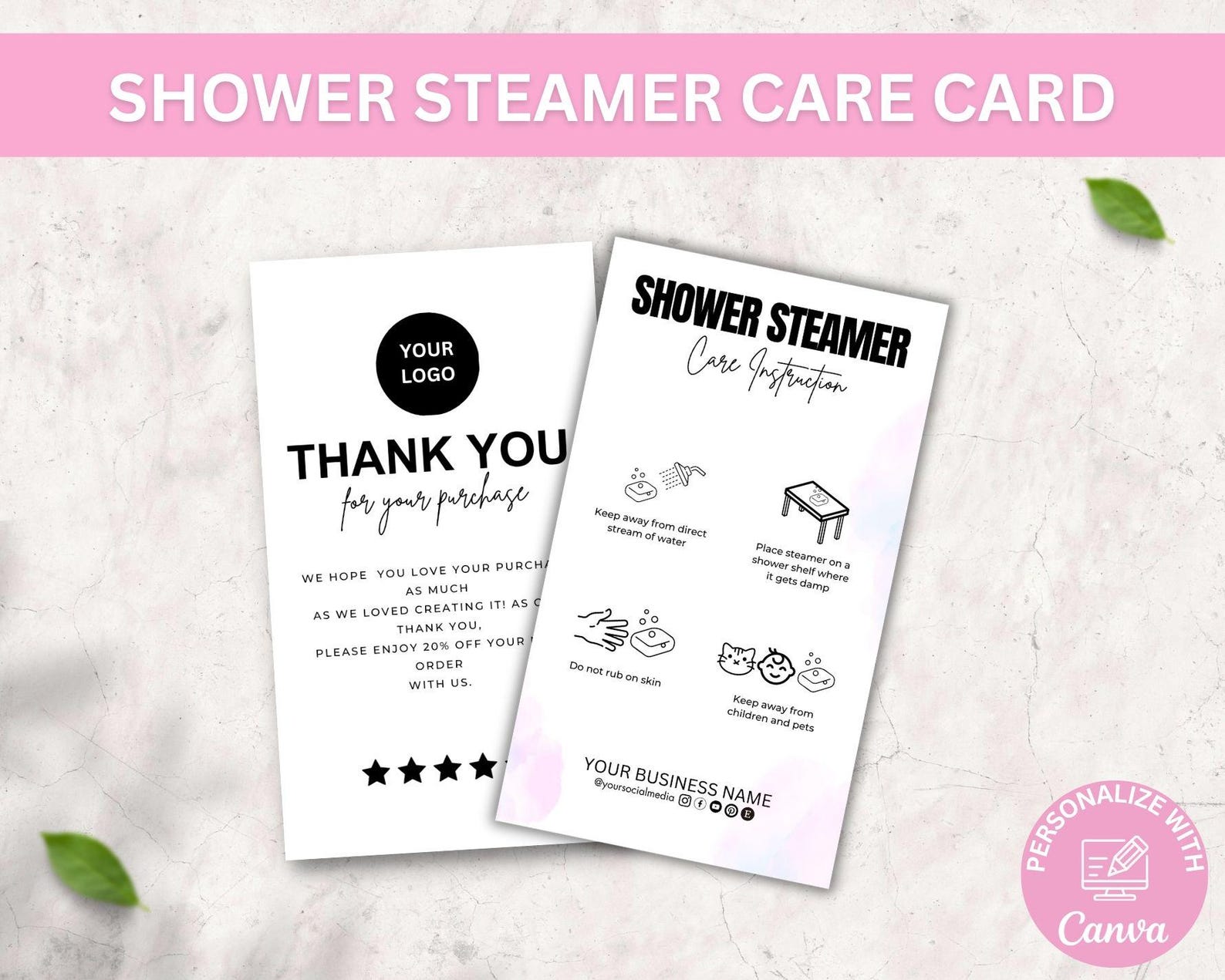 Editable Mini Shower Steamer Care Card Template, Shower Steamer ...