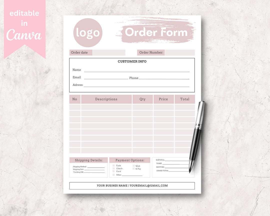 Editable Order Form, Small Business Forms, Printable Craft Order Forms ...