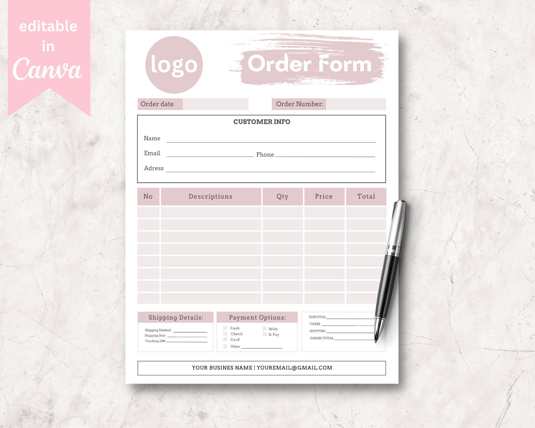 Editable Order Form, Small Business Forms, Printable Craft Order Forms ...