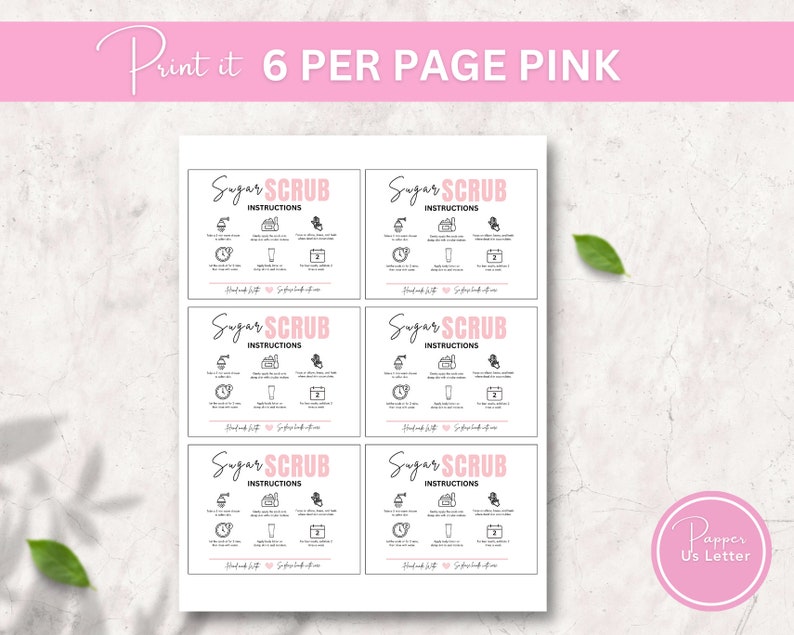 Printable Sugar Scrub Care Card Template, Body Scrub Care Instructions ...