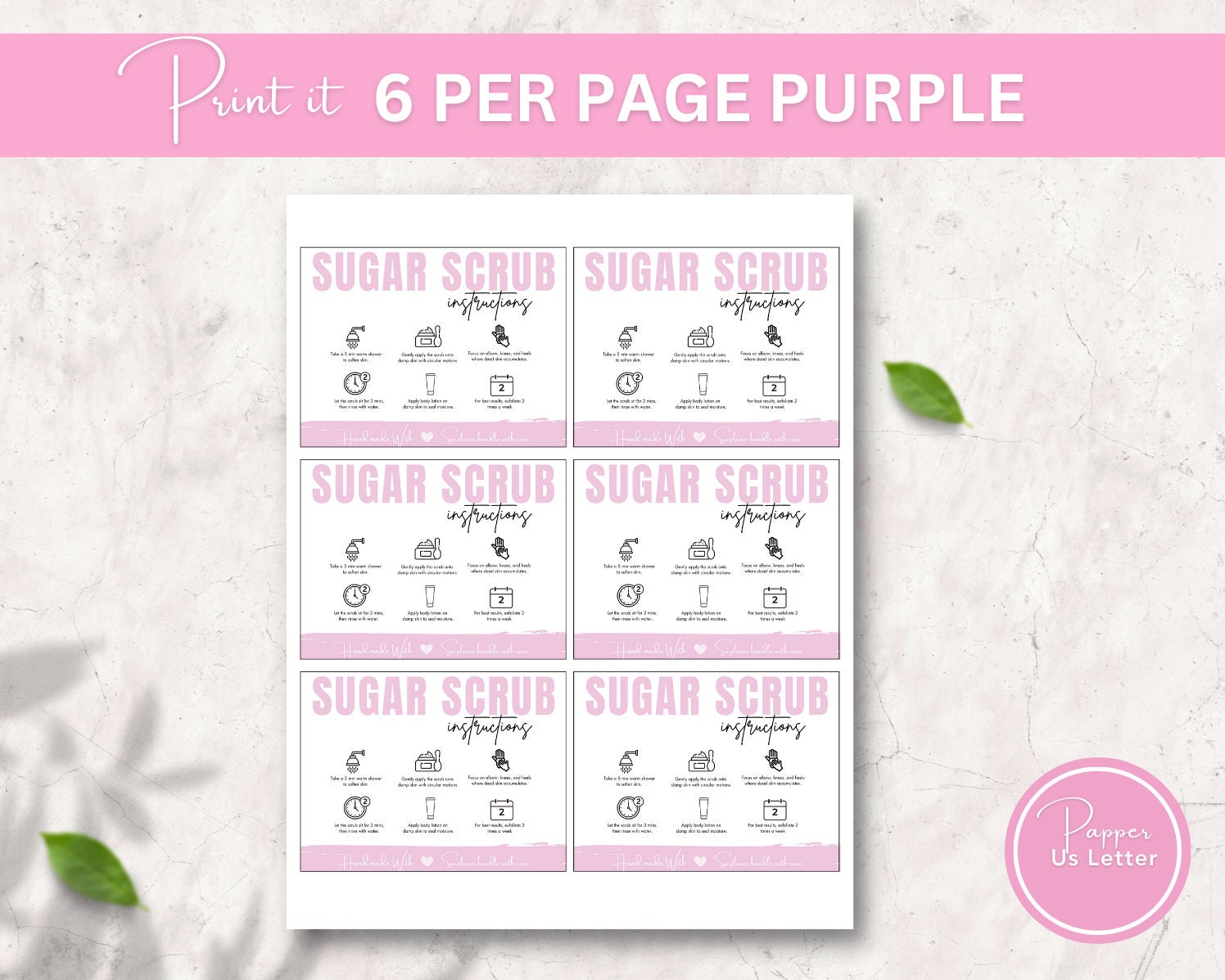 Printable Sugar Scrub Care Card Template, Body Scrub Care Instructions ...