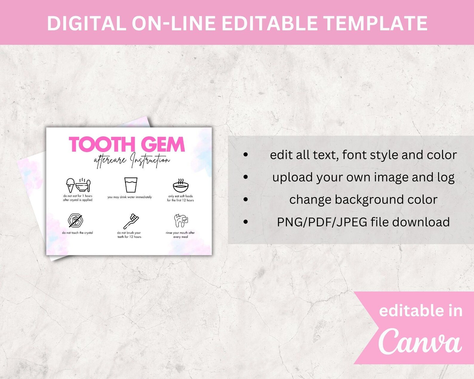 Editable Tooth Gem Aftercare Template, Teeth Crystals Post Care Guide ...