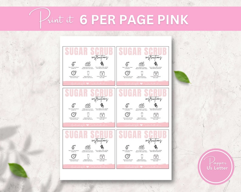 Printable Sugar Scrub Care Card Template, Body Scrub Care Instructions ...