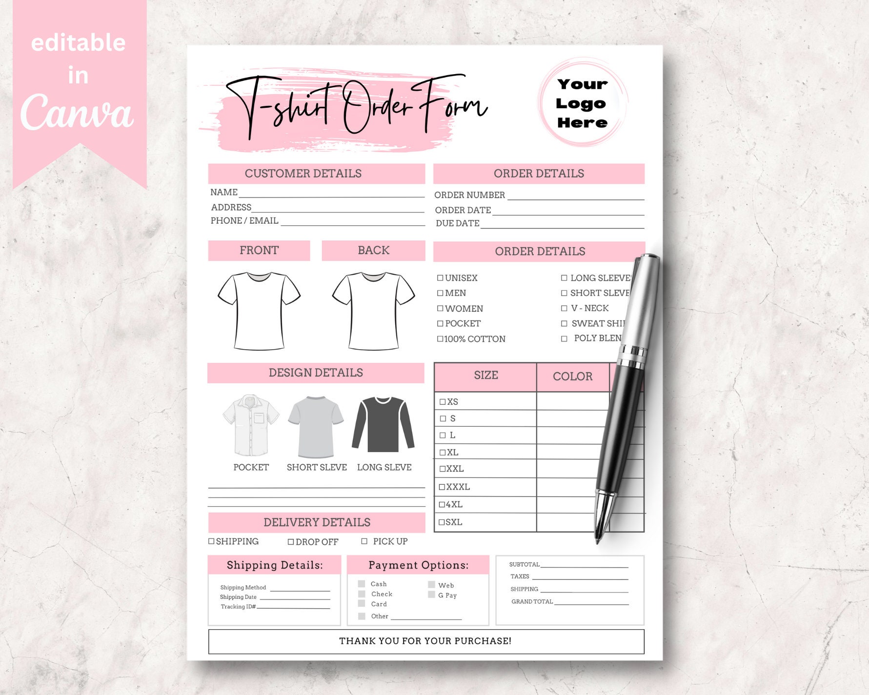 Fillable T-shirt Order Form Template, Editable Shirt Order Form, PDF ...