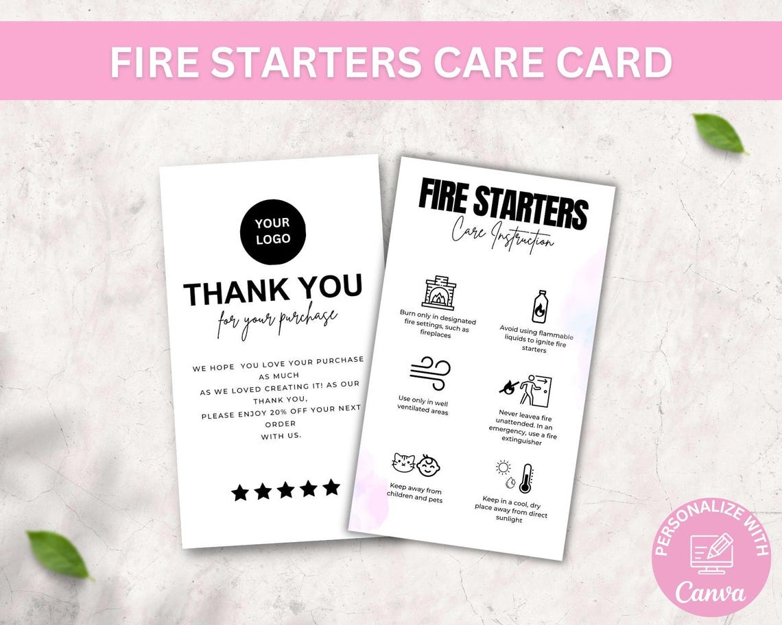 Mini Fire Starters Care Guide Template, Editable Wax Firelighters Care ...