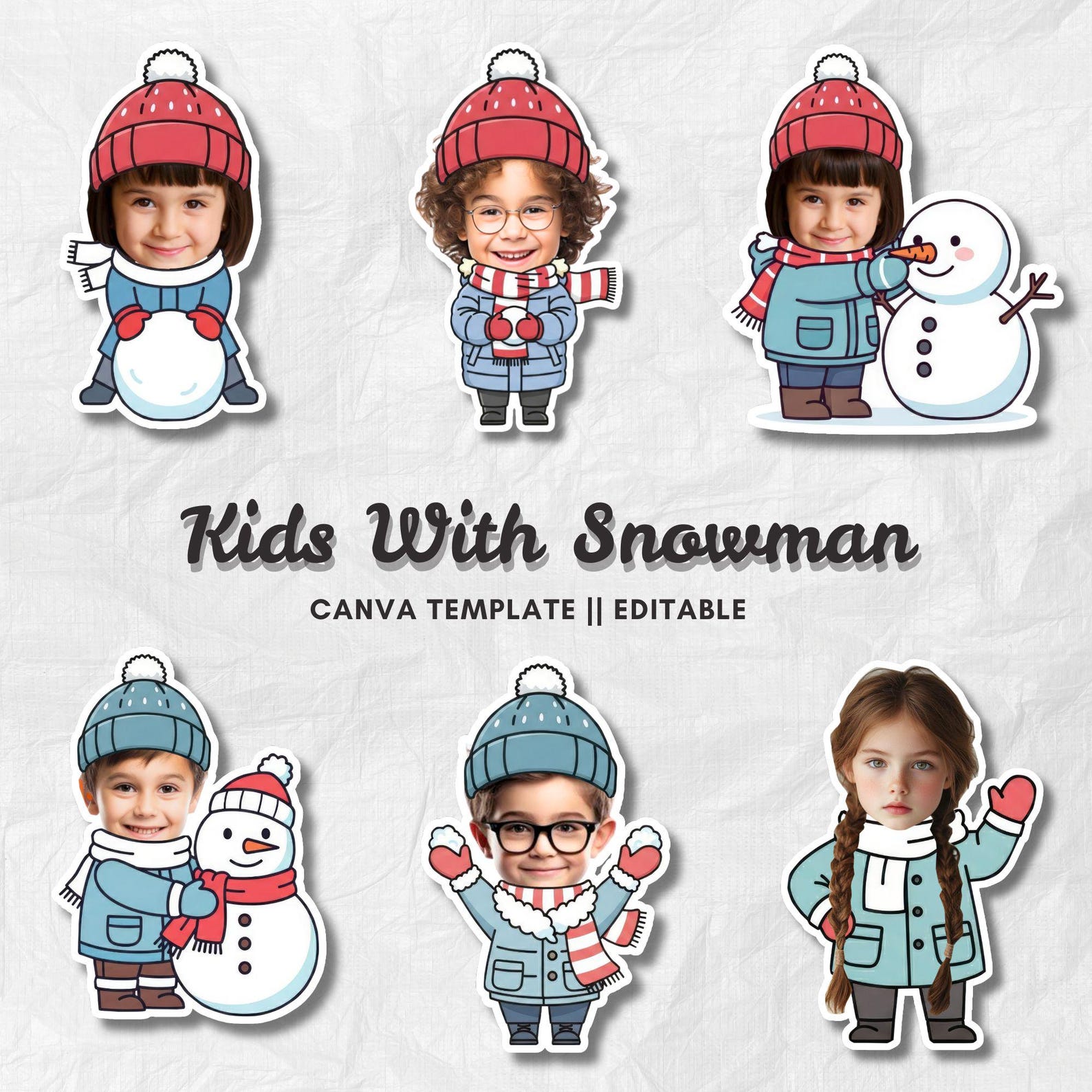 Kids With Snowman | Add Your Own Face Photo Template | Winter Christmas ...