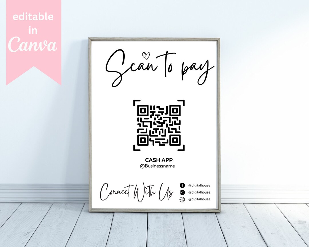 Business Scan to Pay Card, QR Code Sign Canva Template, Editable Sign ...