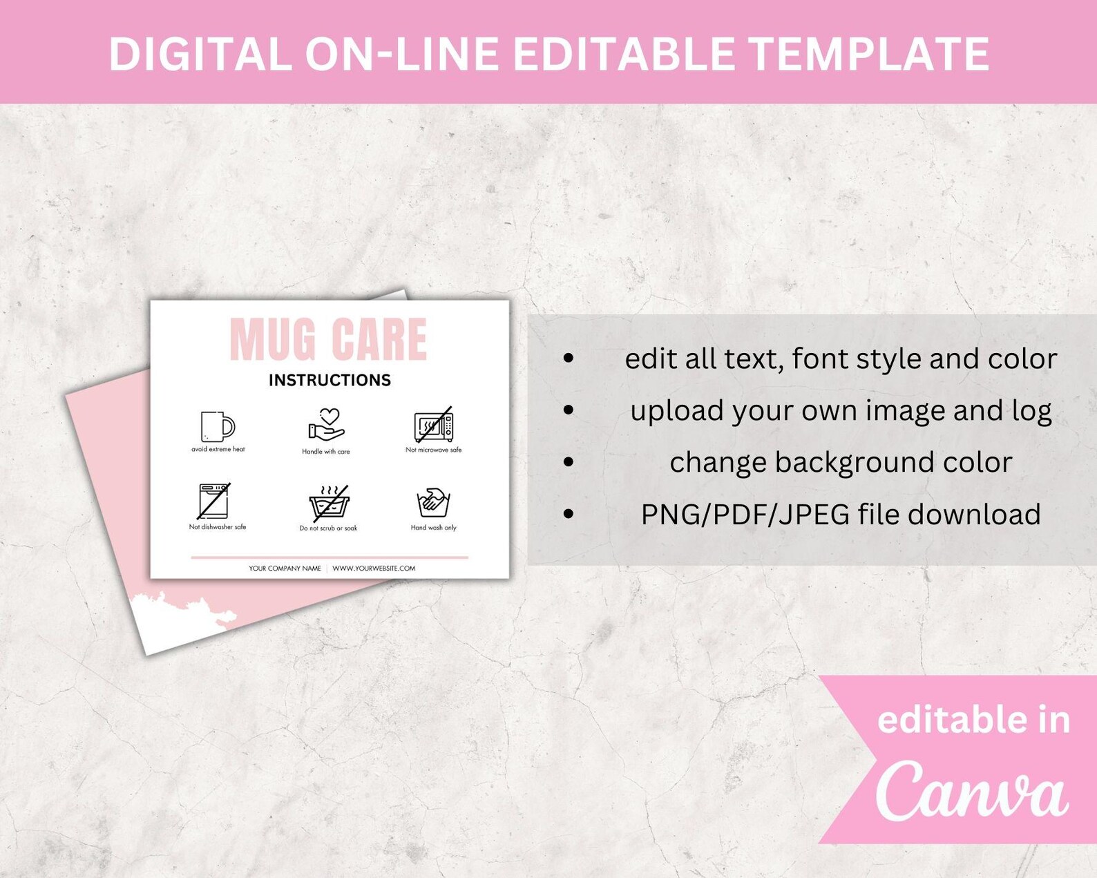 Mug Care Card Template, Mini Coffee Cup Care Guide, Editable Mugs Care ...