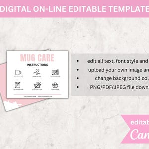 Mug Care Card Template, Mini Coffee Cup Care Guide, Editable Mugs Care ...