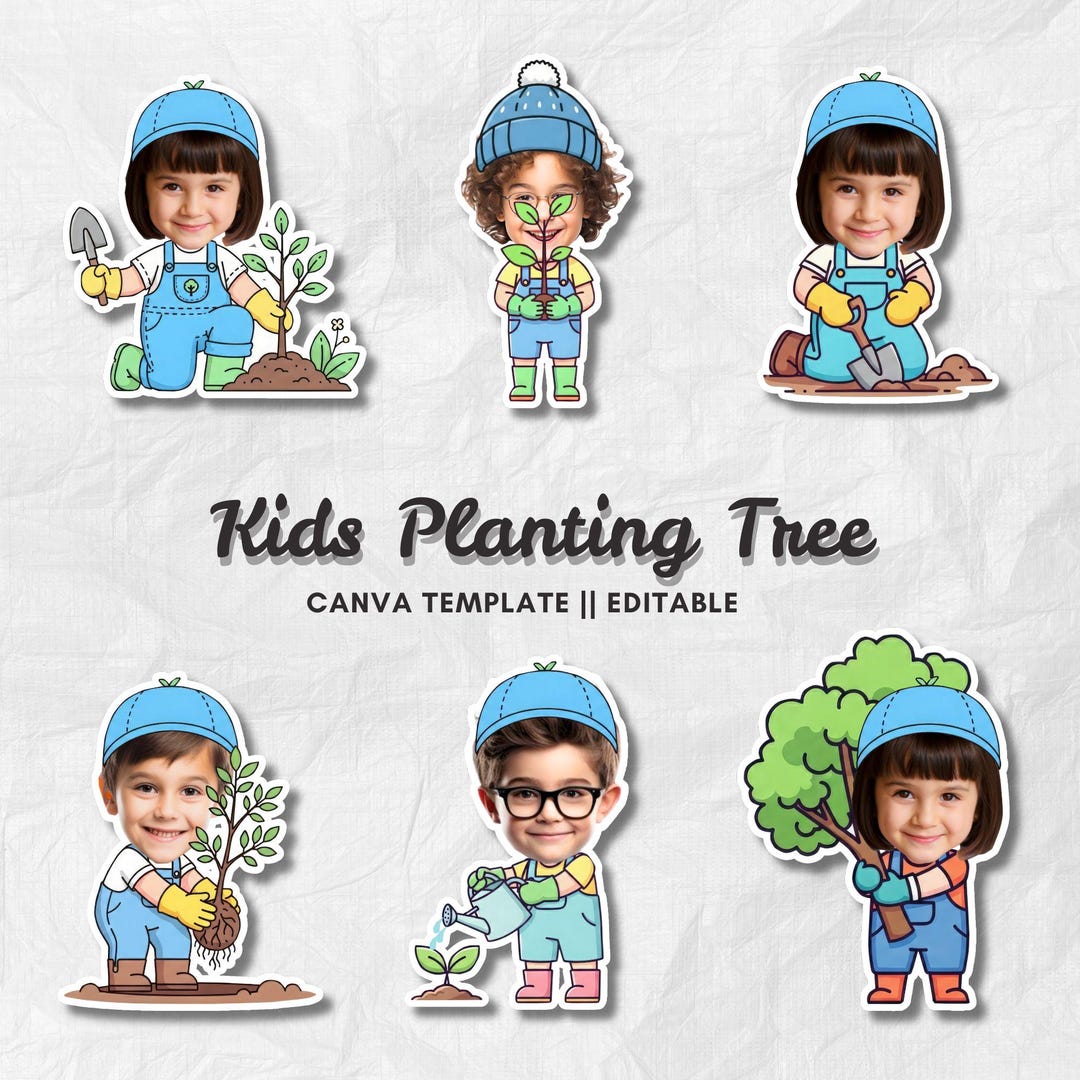 Kid Planting a Tree – Earth Day | Add Your Own Face Photo Template ...