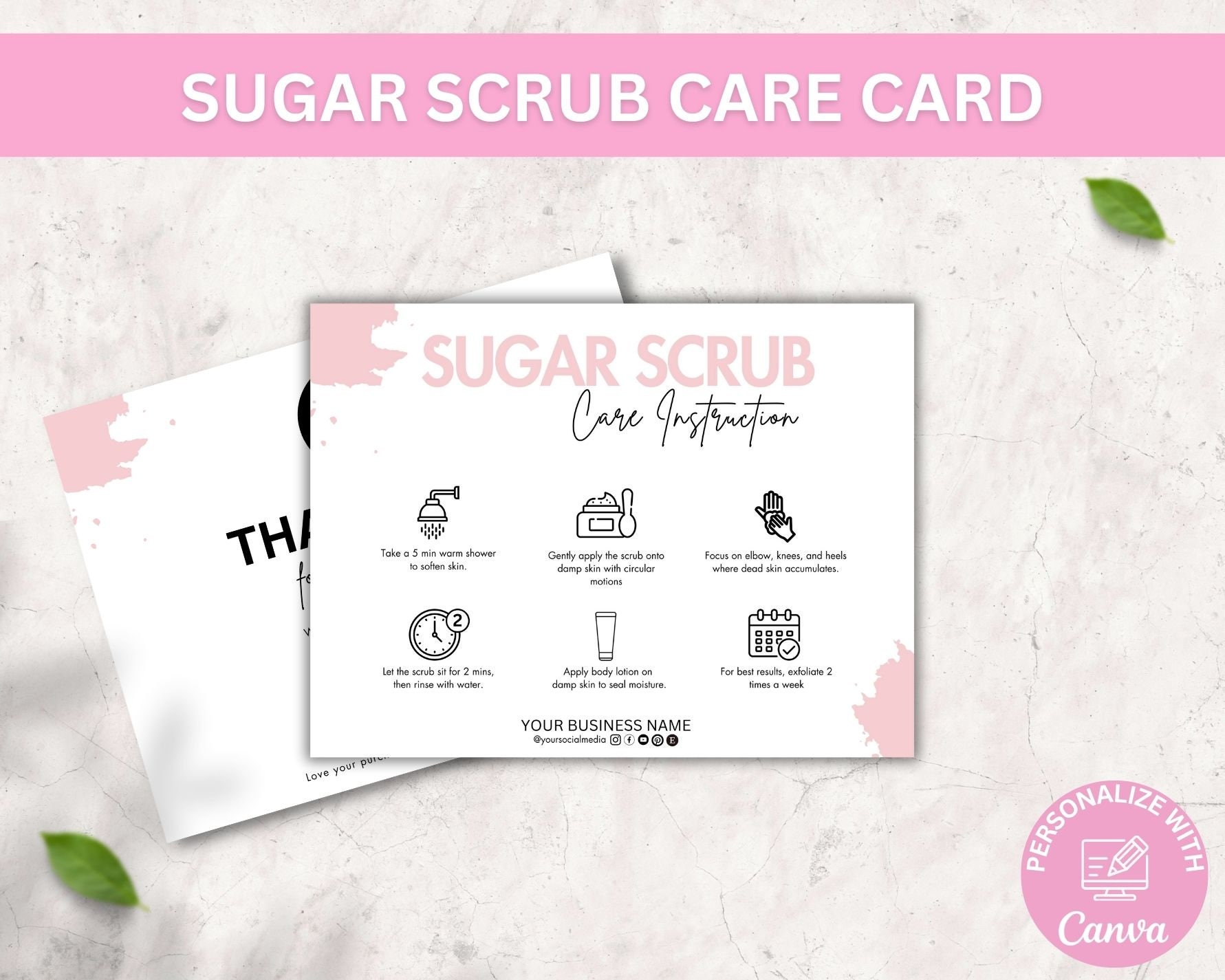 Editable Sugar Scrub Care Card Template, Body Scrub Care Instructions ...