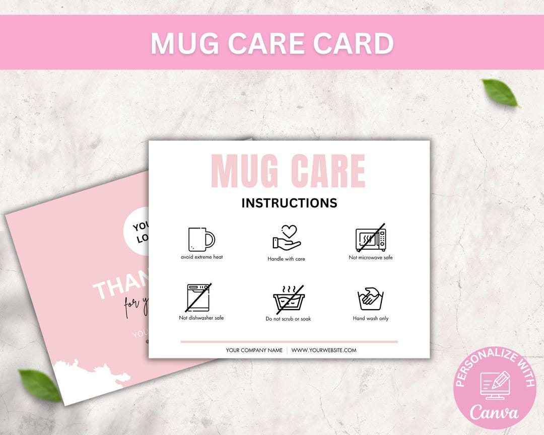 Mug Care Card Template, Mini Coffee Cup Care Guide, Editable Mugs Care ...