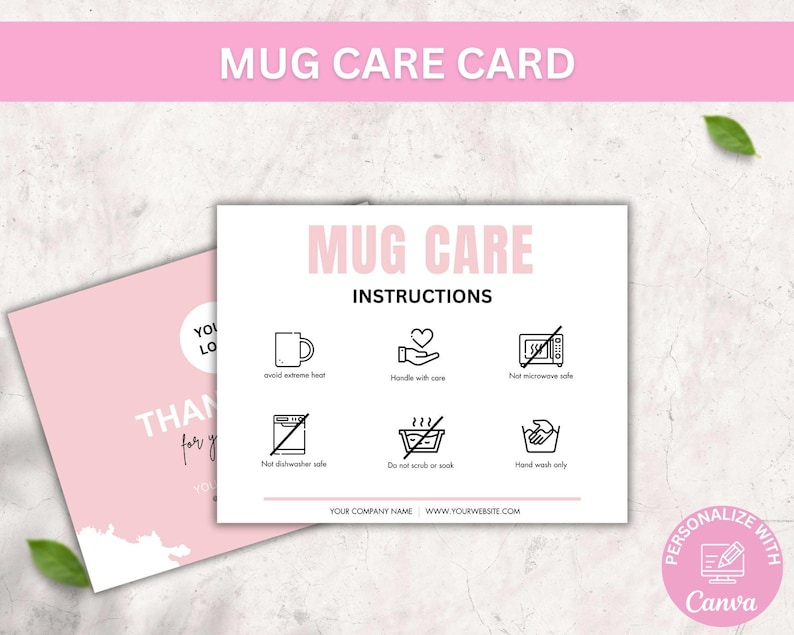 Mug Care Card Template, Mini Coffee Cup Care Guide, Editable Mugs Care ...