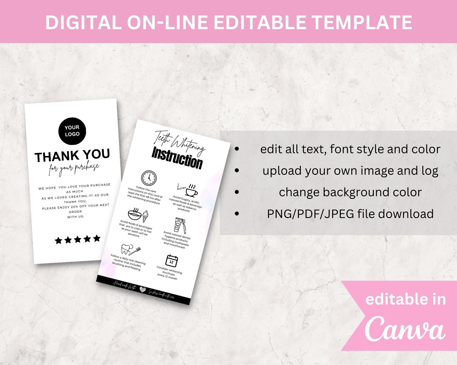 Editable and Printable Teeth Whitening Aftercare Card Template, Teeth ...
