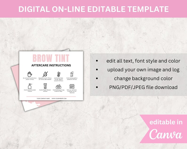 Editable Brow Tint Aftercare Card Template, Brows Tint Post Care Cards ...
