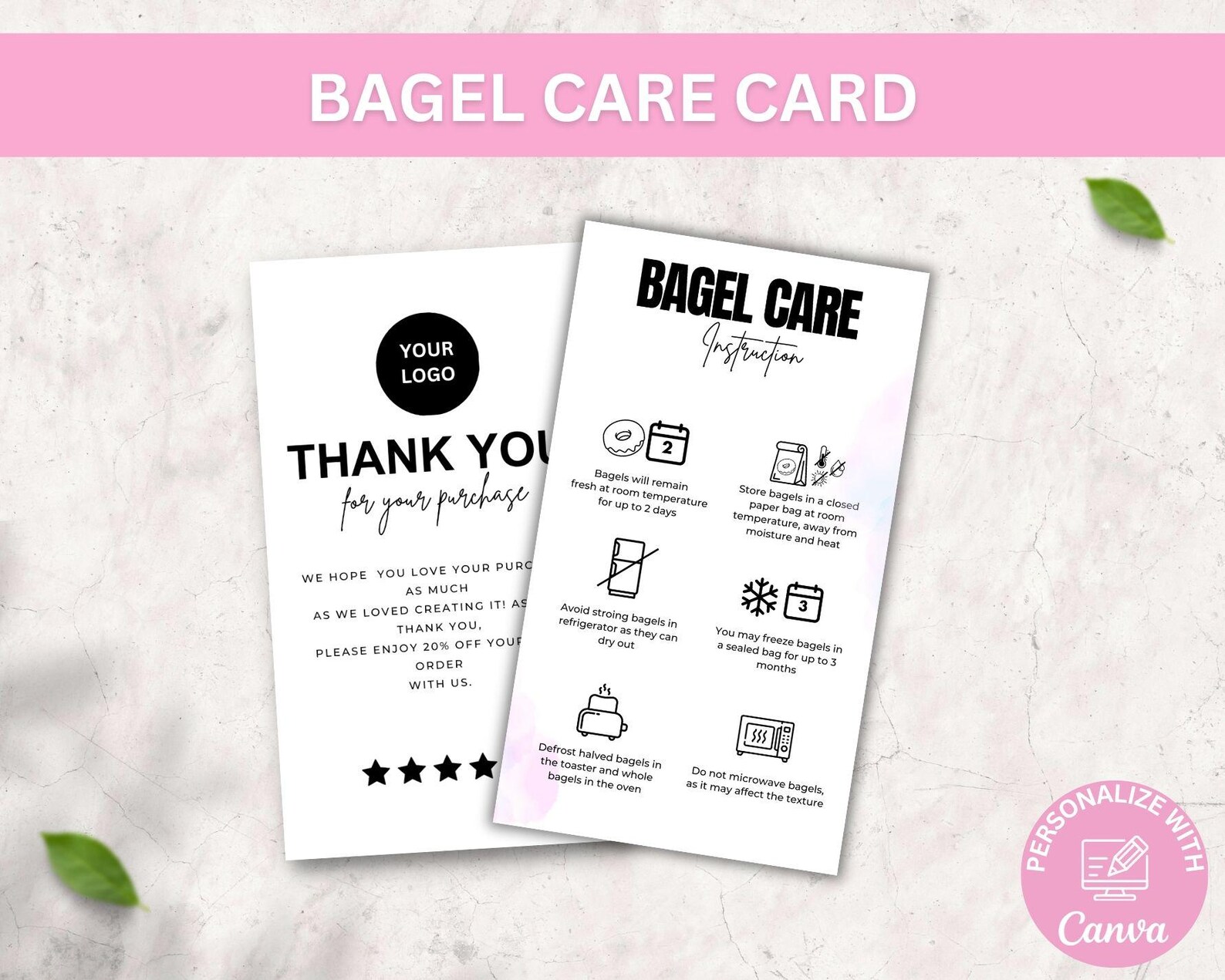 Mini Bagel Care Card Template, Editable Bread Roll Storage Instructions ...