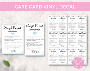 Vinyl Decal Application Card, Printable Vinyl Decal Care Card Instructions, Small Business ...