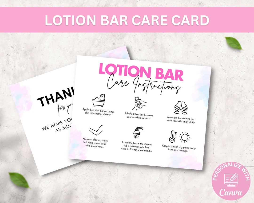 Lotion Bar Care Card Template, Editable Solid Lotion Application Guide ...