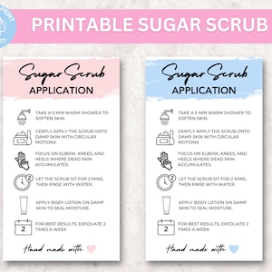 Printable Sugar Scrub Care Card Template, Body Scrub Care Instructions ...